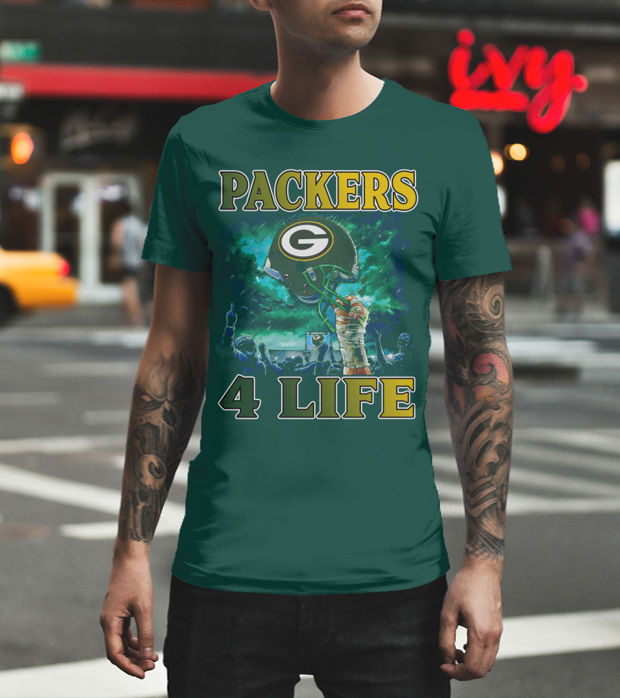 Packers 4 Life Green Bay Victory Helmet Celebration T-Shirt