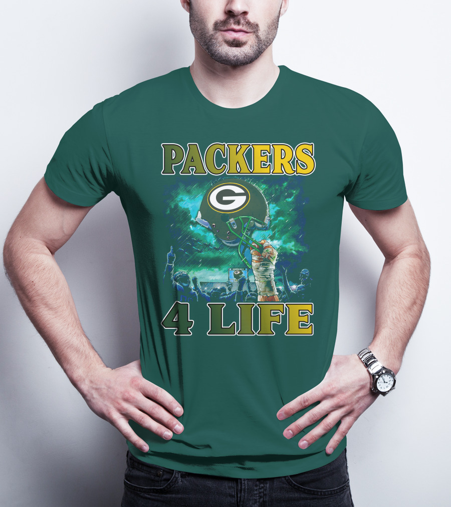 Packers 4 Life Green Bay Victory Helmet Celebration T-Shirt