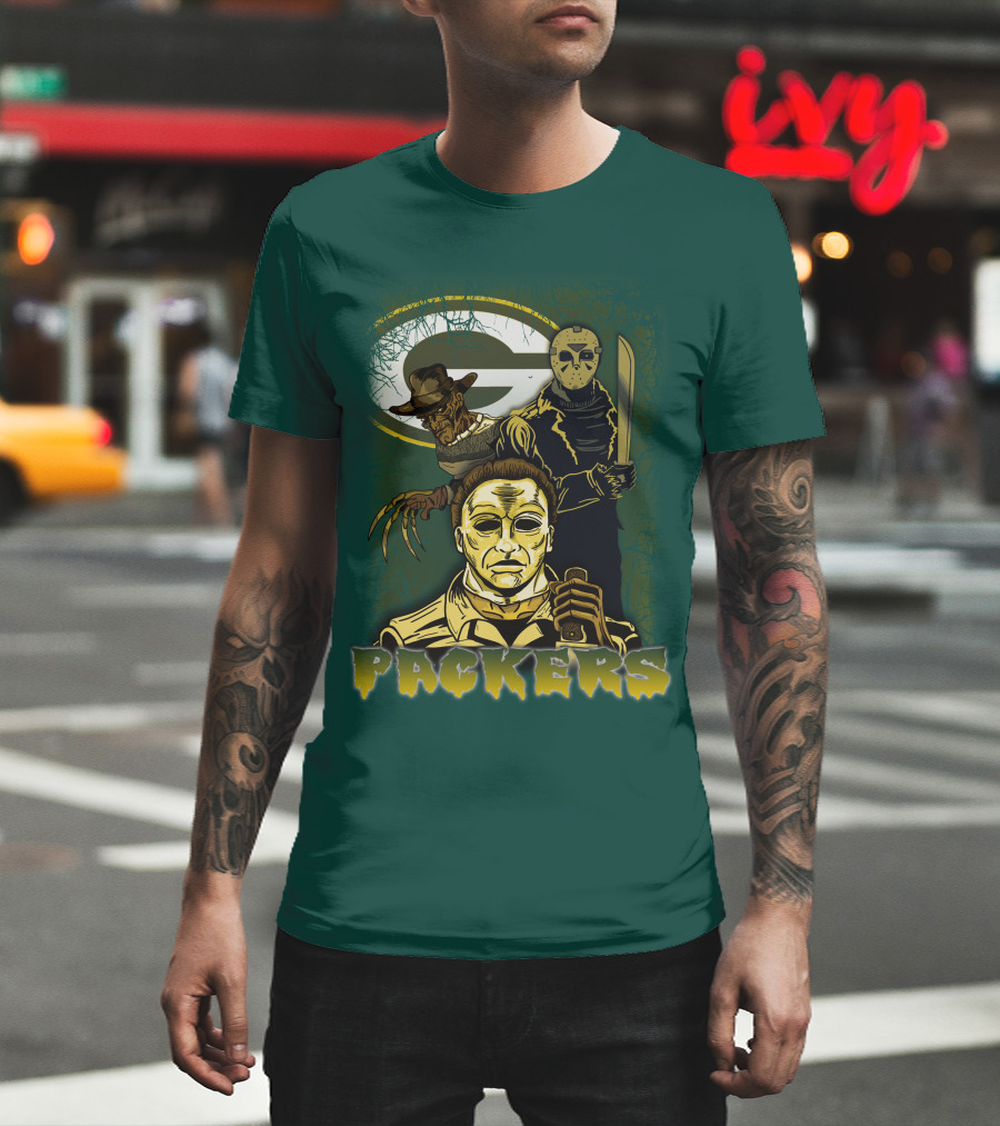 Green Bay Packers Horror Icons Mashup Freddy Jason Michael Myers T-Shirt