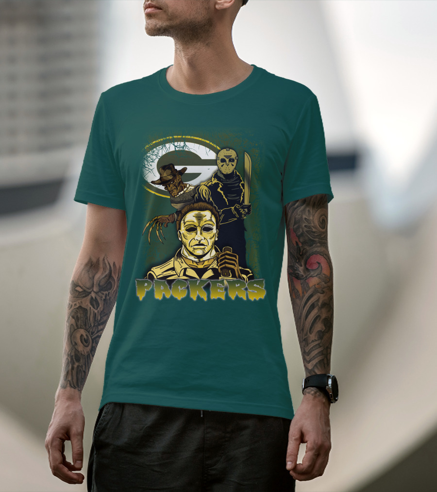 Green Bay Packers Horror Icons Mashup Freddy Jason Michael Myers T-Shirt
