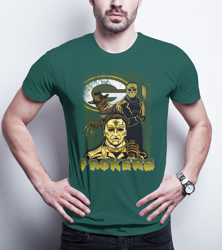 Green Bay Packers Horror Icons Mashup Freddy Jason Michael Myers T-Shirt