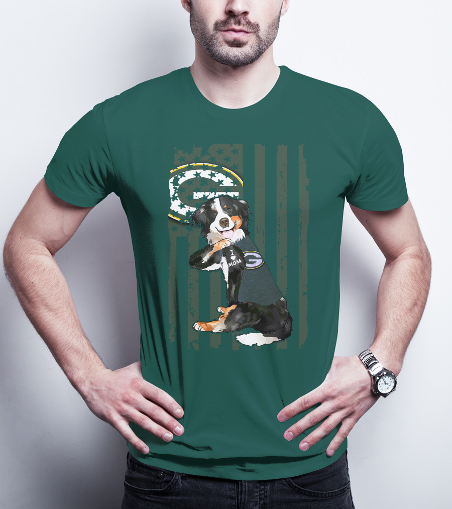 Border Collie Green Bay Packers I Love Mom T-Shirt