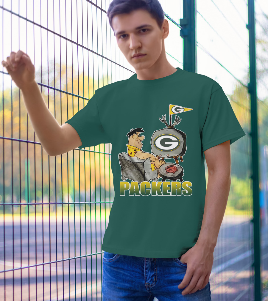 Packers Fred Flintstone Watching Tv With Green Bay T-Shirt