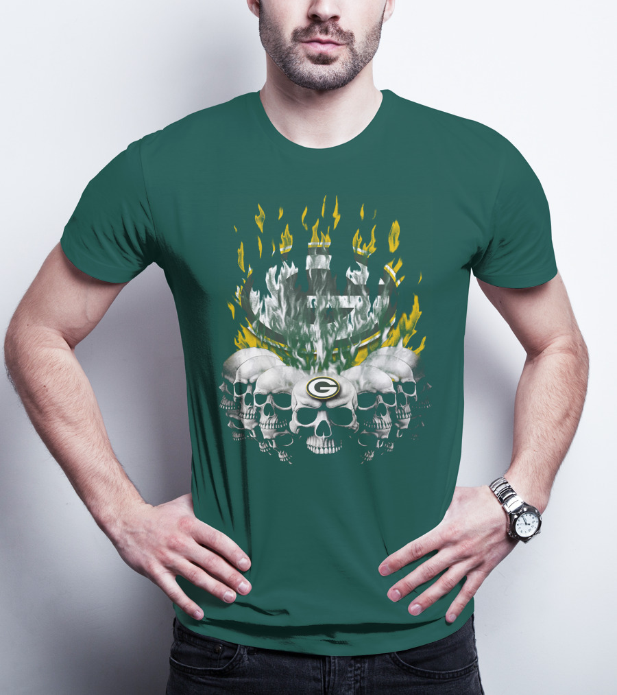 Green Bay Packers Flaming Skull T-Shirt