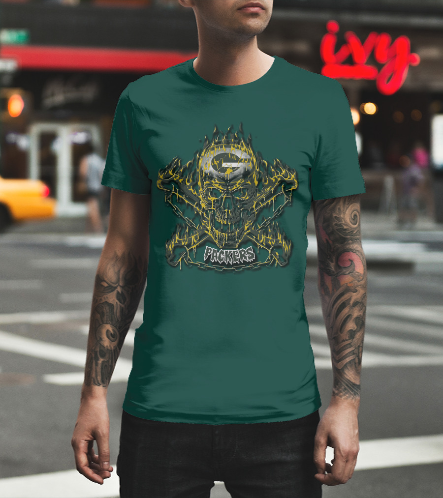 Packers Skull Flames 35 Green Bay T-Shirt