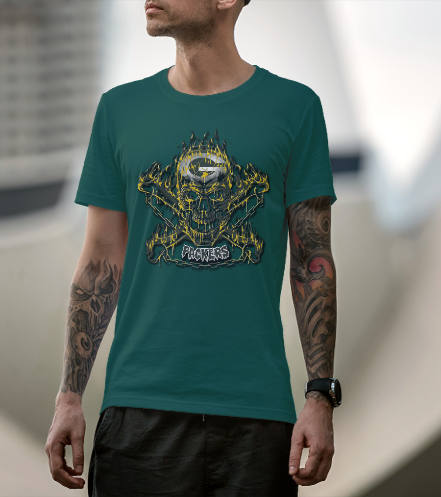 Packers Skull Flames 35 Green Bay T-Shirt