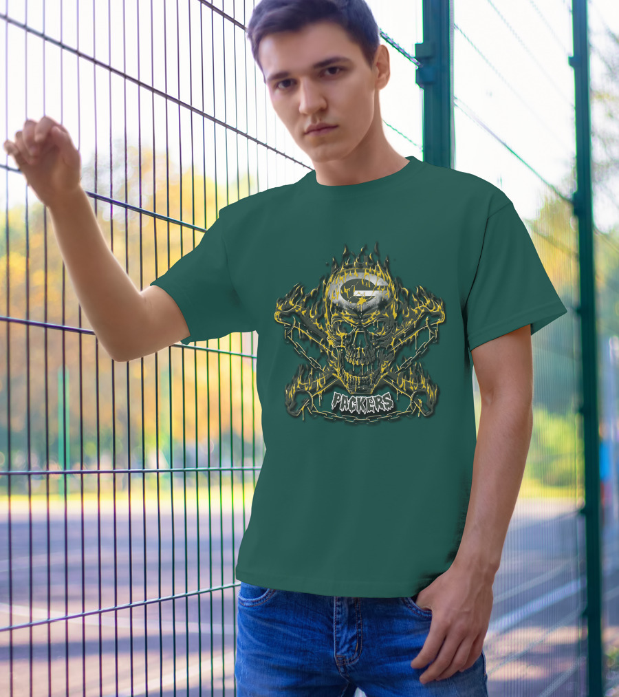 Packers Skull Flames 35 Green Bay T-Shirt