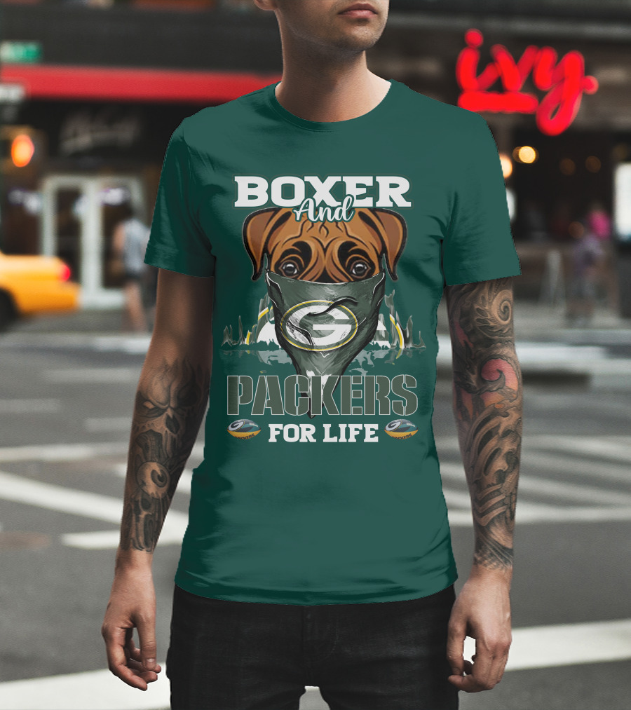 Boxer And Packers For Life Green Bay Packers T-Shirt