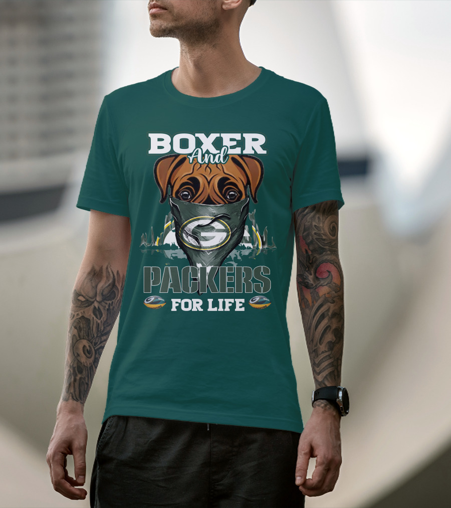 Boxer And Packers For Life Green Bay Packers T-Shirt