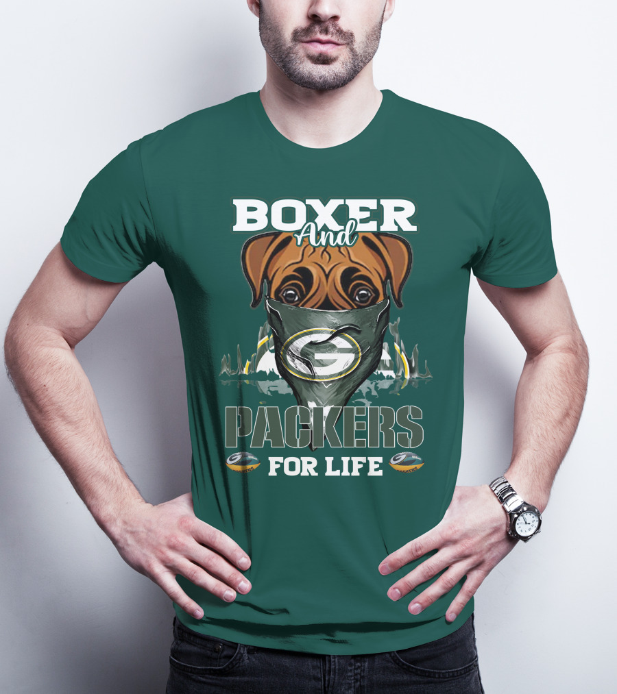Boxer And Packers For Life Green Bay Packers T-Shirt