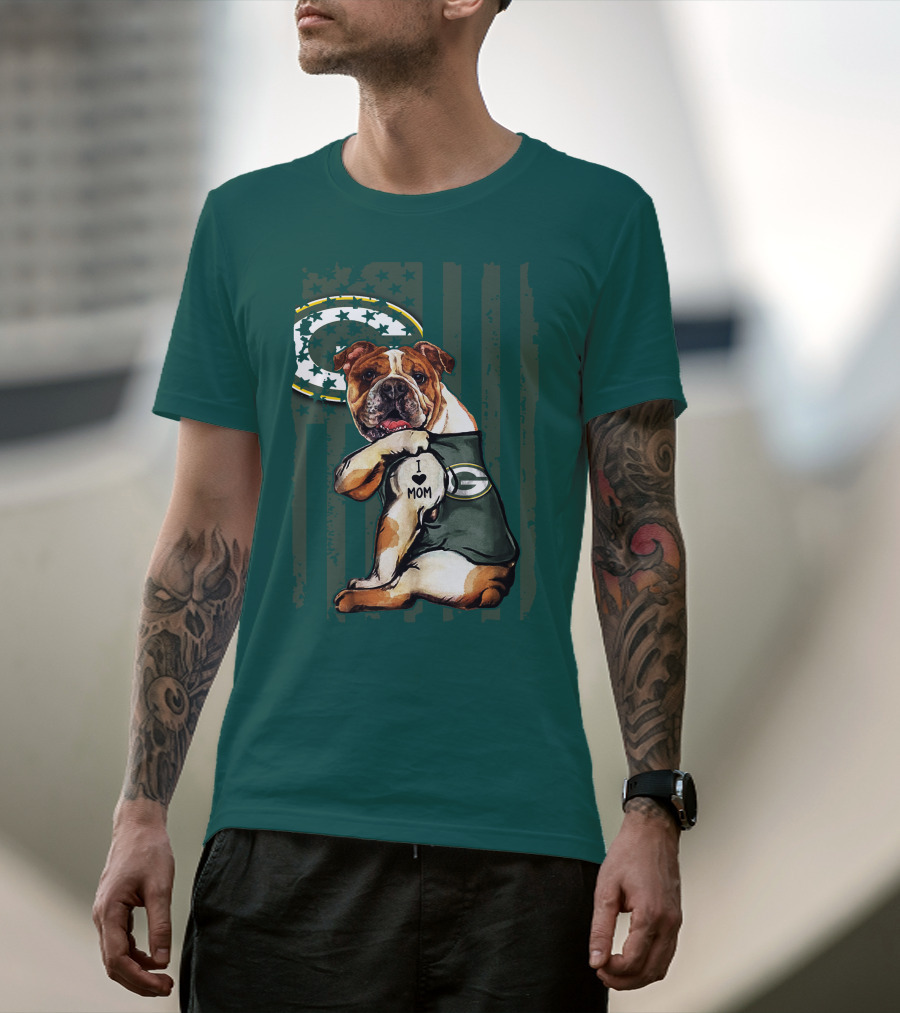 Green Bay Packers Bulldog I Love Mom Fan T-Shirt