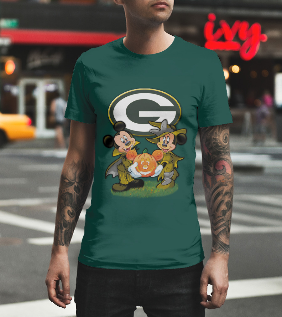 Green Bay Packers Mickey Minnie Halloween Pumpkin T-Shirt