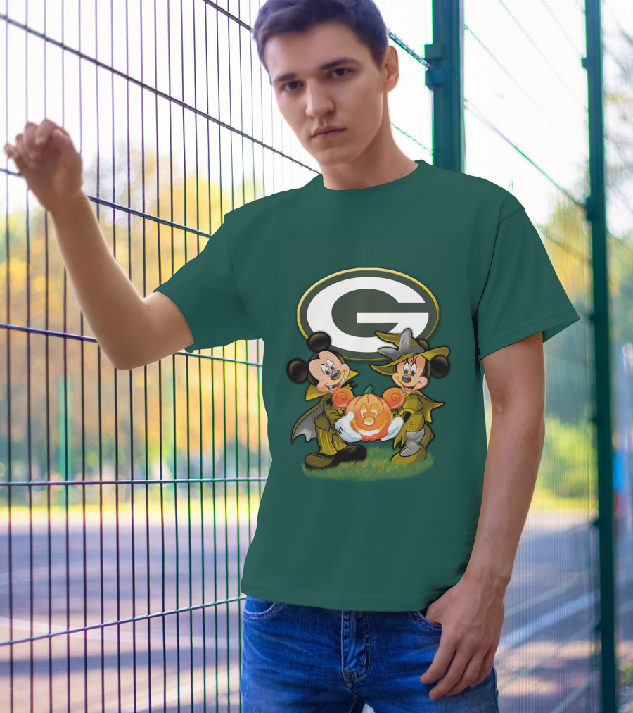 Green Bay Packers Mickey Minnie Halloween Pumpkin T-Shirt