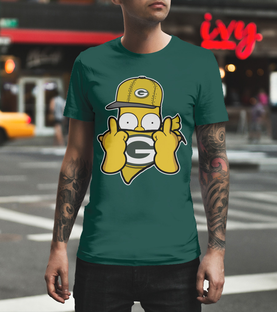 Green Bay Packers 75 Cartoon Character Middle Finger Gesture T-Shirt