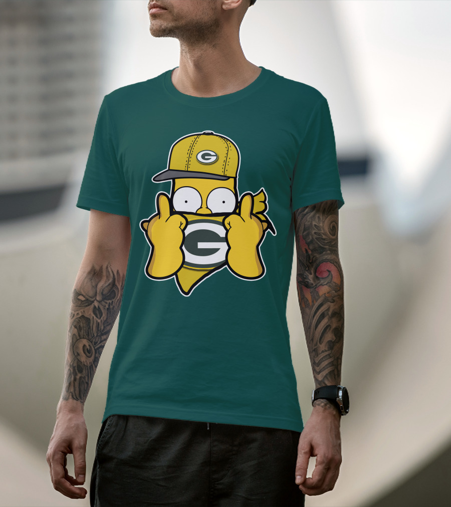 Green Bay Packers 75 Cartoon Character Middle Finger Gesture T-Shirt