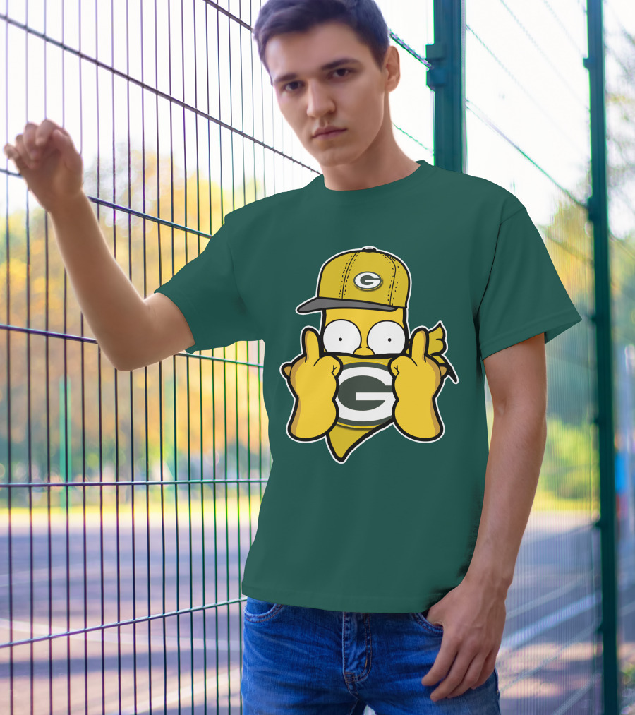 Green Bay Packers 75 Cartoon Character Middle Finger Gesture T-Shirt