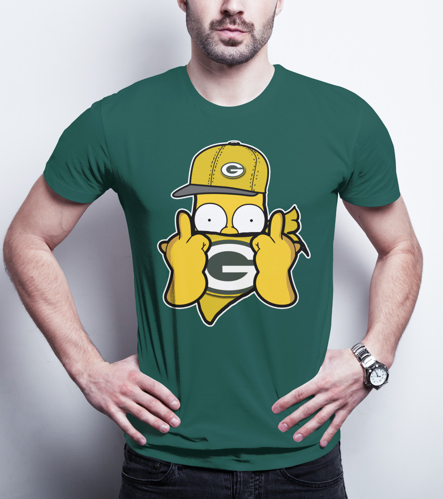Green Bay Packers 75 Cartoon Character Middle Finger Gesture T-Shirt