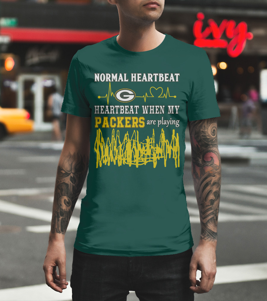 Normal Heartbeat Heartbeat When My Packers Are Playing Green Bay Packers T-Shirt