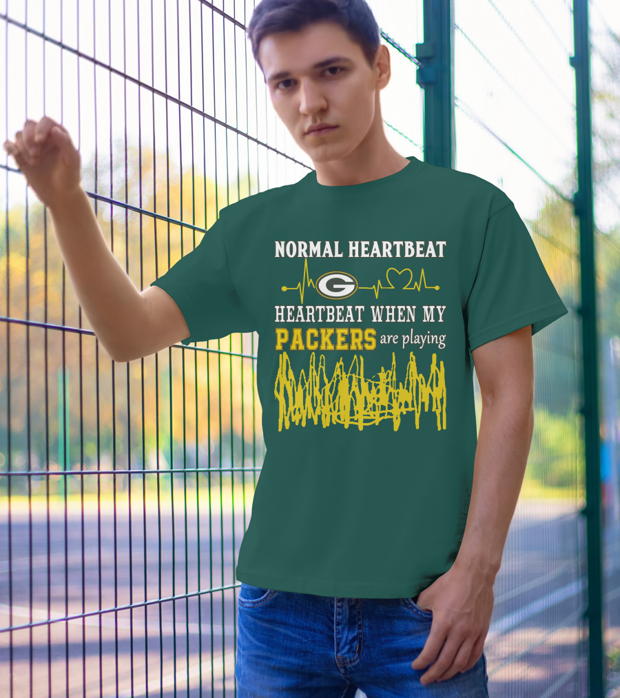 Normal Heartbeat Heartbeat When My Packers Are Playing Green Bay Packers T-Shirt