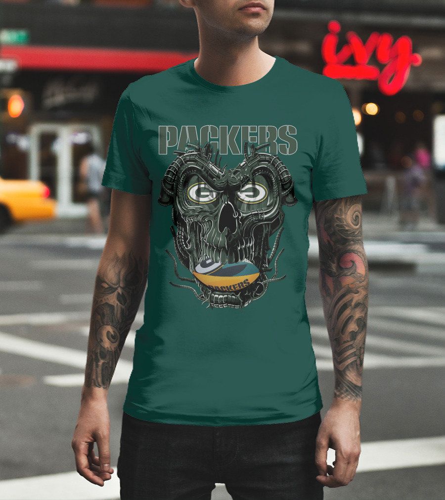 Dragonskull Green Bay Packers Football Skull T-Shirt