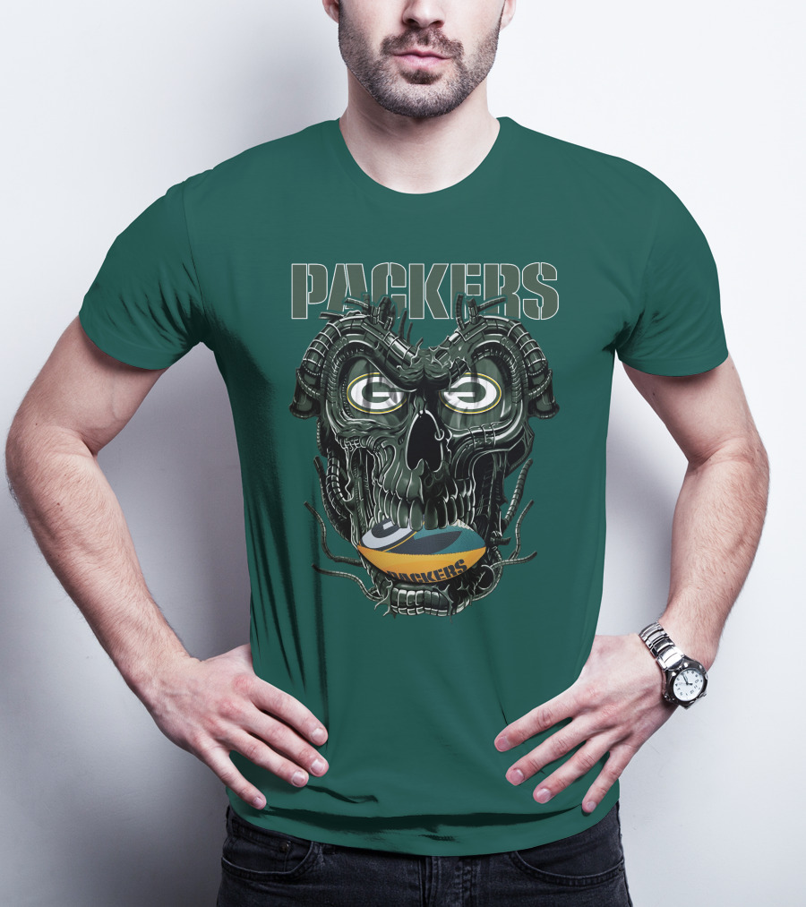 Dragonskull Green Bay Packers Football Skull T-Shirt