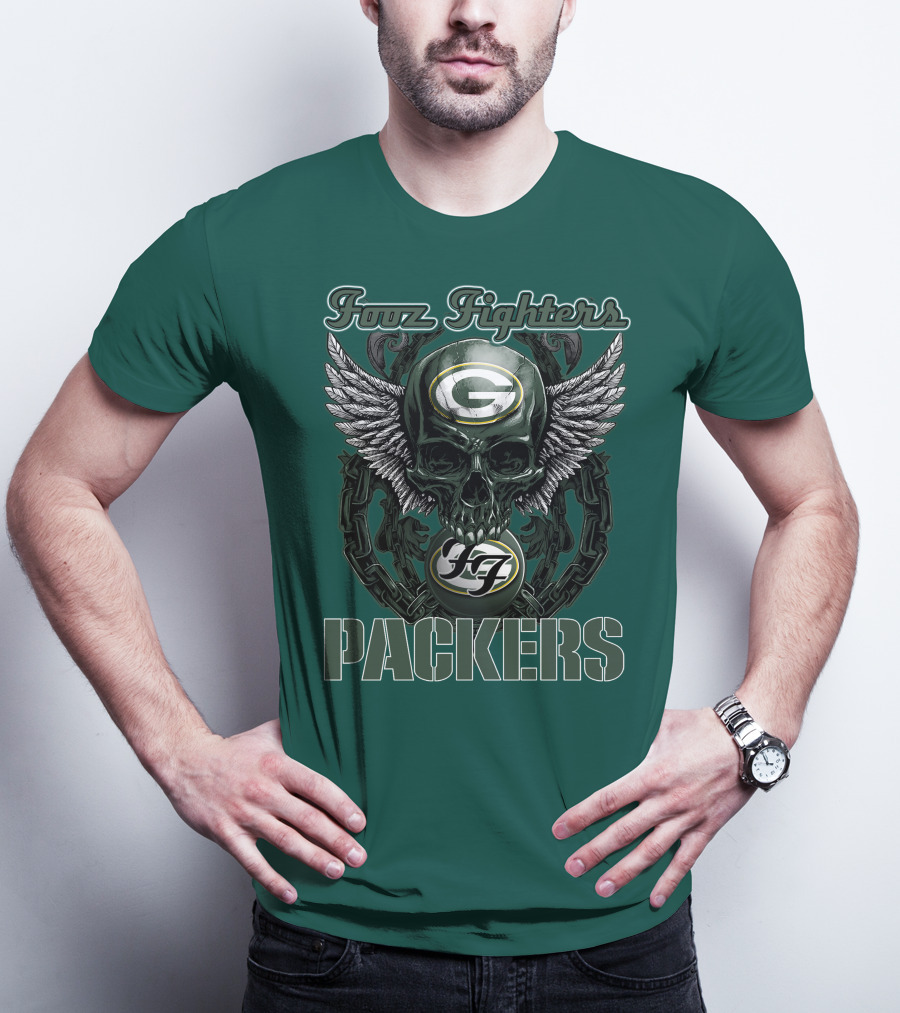 Foo Fighters Green Bay Packers Wings Skull T-Shirt