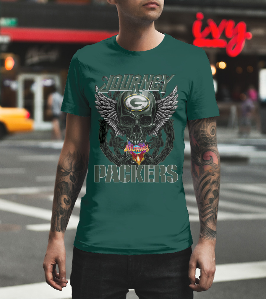 Journey Green Bay Packers Winged Skull Flame T-Shirt