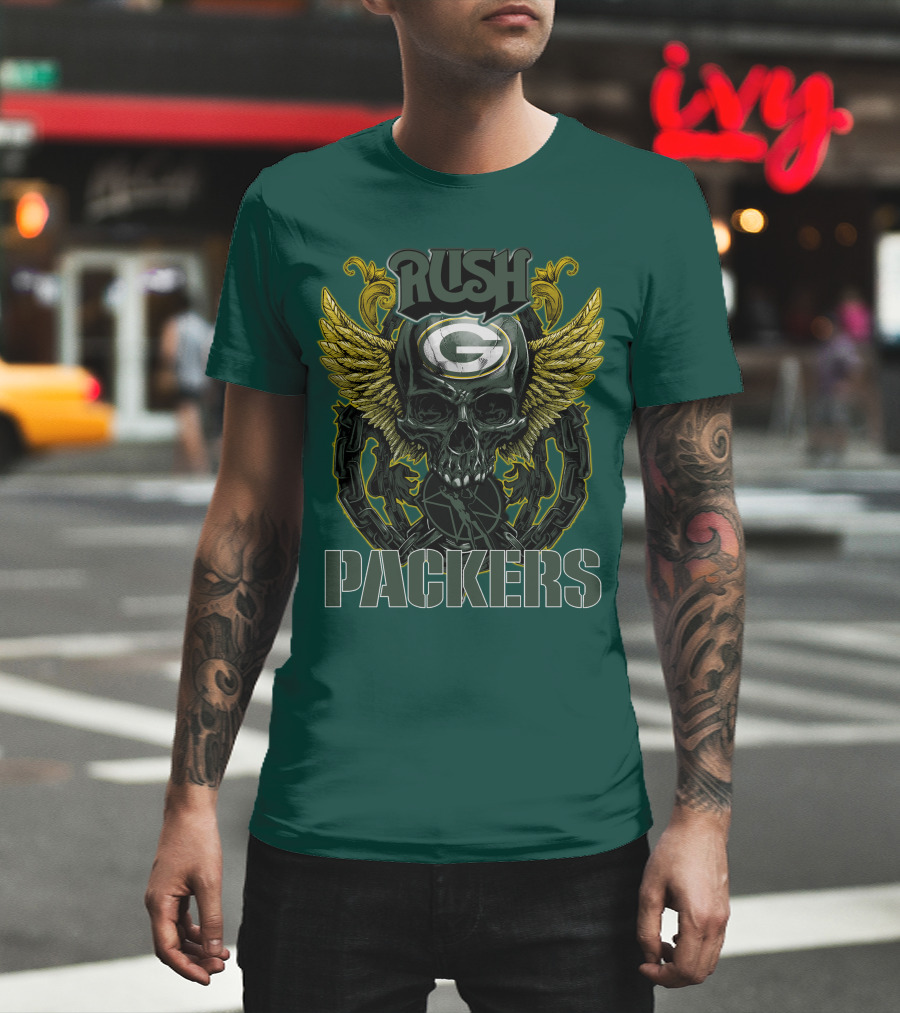 Rush Packers Skull With Wings Green Bay Packers T-Shirt