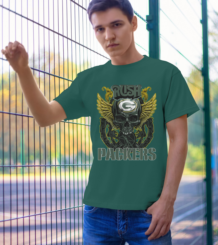Rush Packers Skull With Wings Green Bay Packers T-Shirt