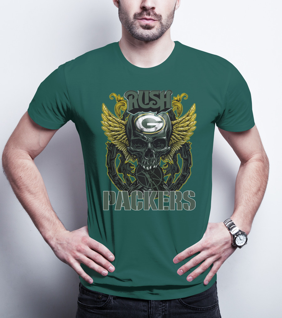 Rush Packers Skull With Wings Green Bay Packers T-Shirt