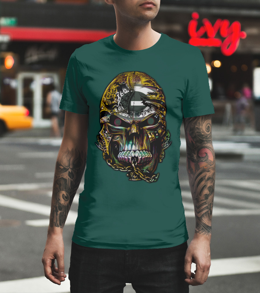 Green Bay Packers 82 Skull Art With Chain Motif T-Shirt