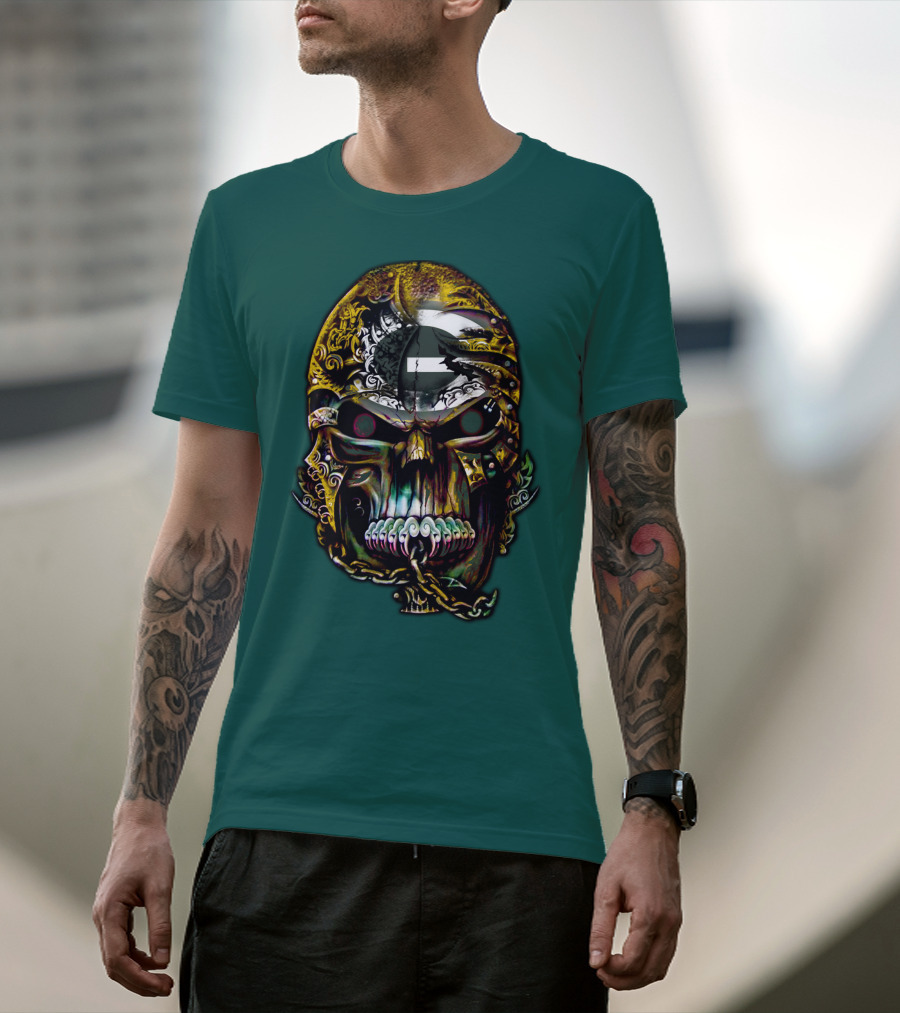 Green Bay Packers 82 Skull Art With Chain Motif T-Shirt
