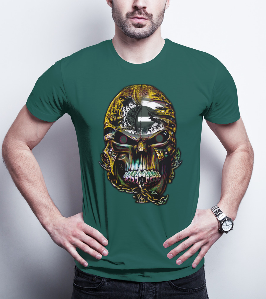 Green Bay Packers 82 Skull Art With Chain Motif T-Shirt