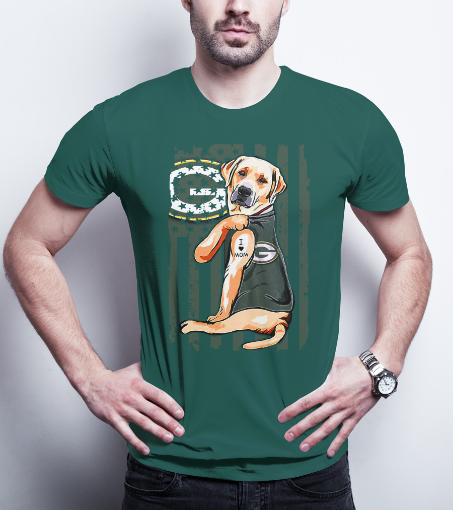 Labrador Retriever I Love Mom Green Bay Packers Fan Stars T-Shirt
