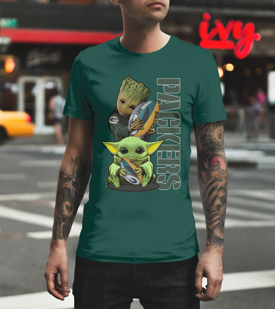 Grzd Green Bay Packers Groot Baby Yoda Football Fan T-Shirt