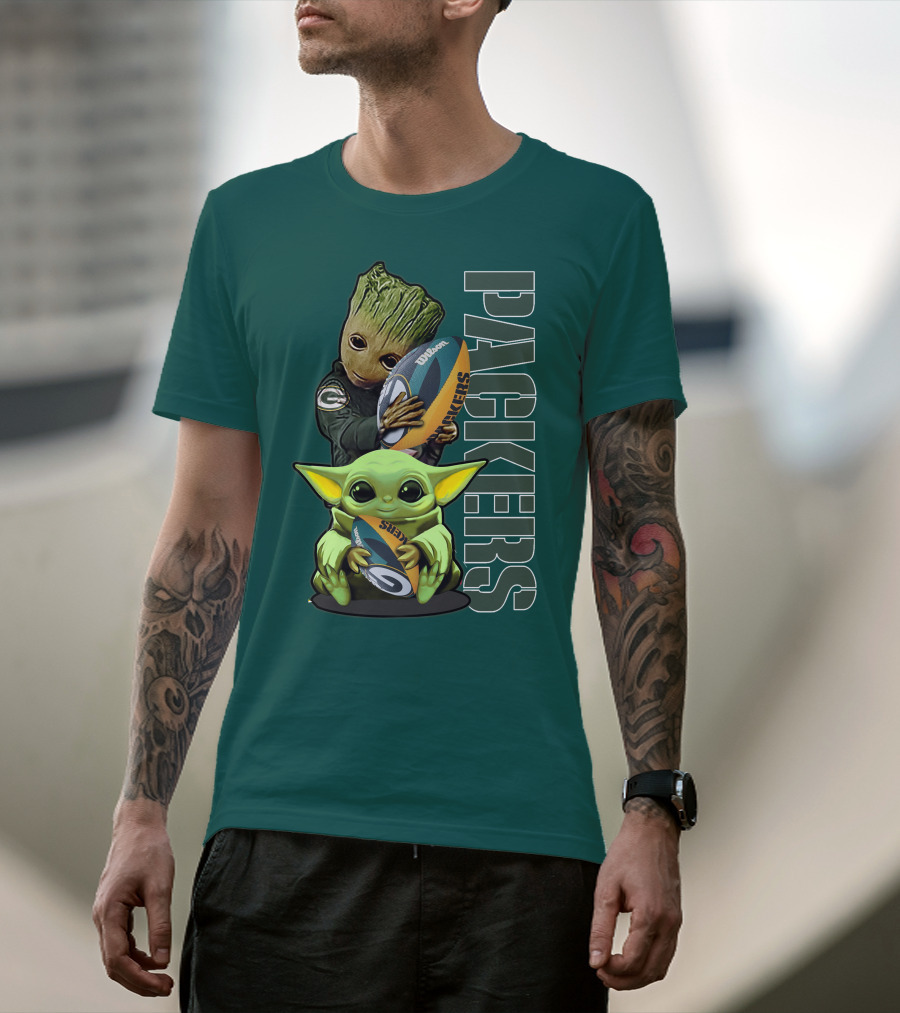 Grzd Green Bay Packers Groot Baby Yoda Football Fan T-Shirt