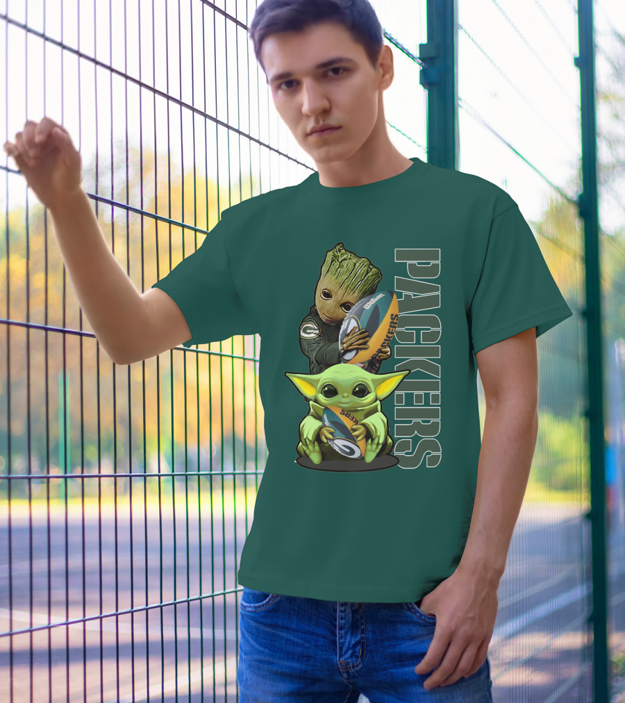 Grzd Green Bay Packers Groot Baby Yoda Football Fan T-Shirt