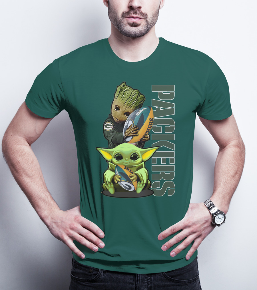 Grzd Green Bay Packers Groot Baby Yoda Football Fan T-Shirt