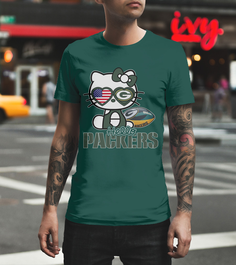 Hello Packers Green Bay Kitty Football USA T-Shirt