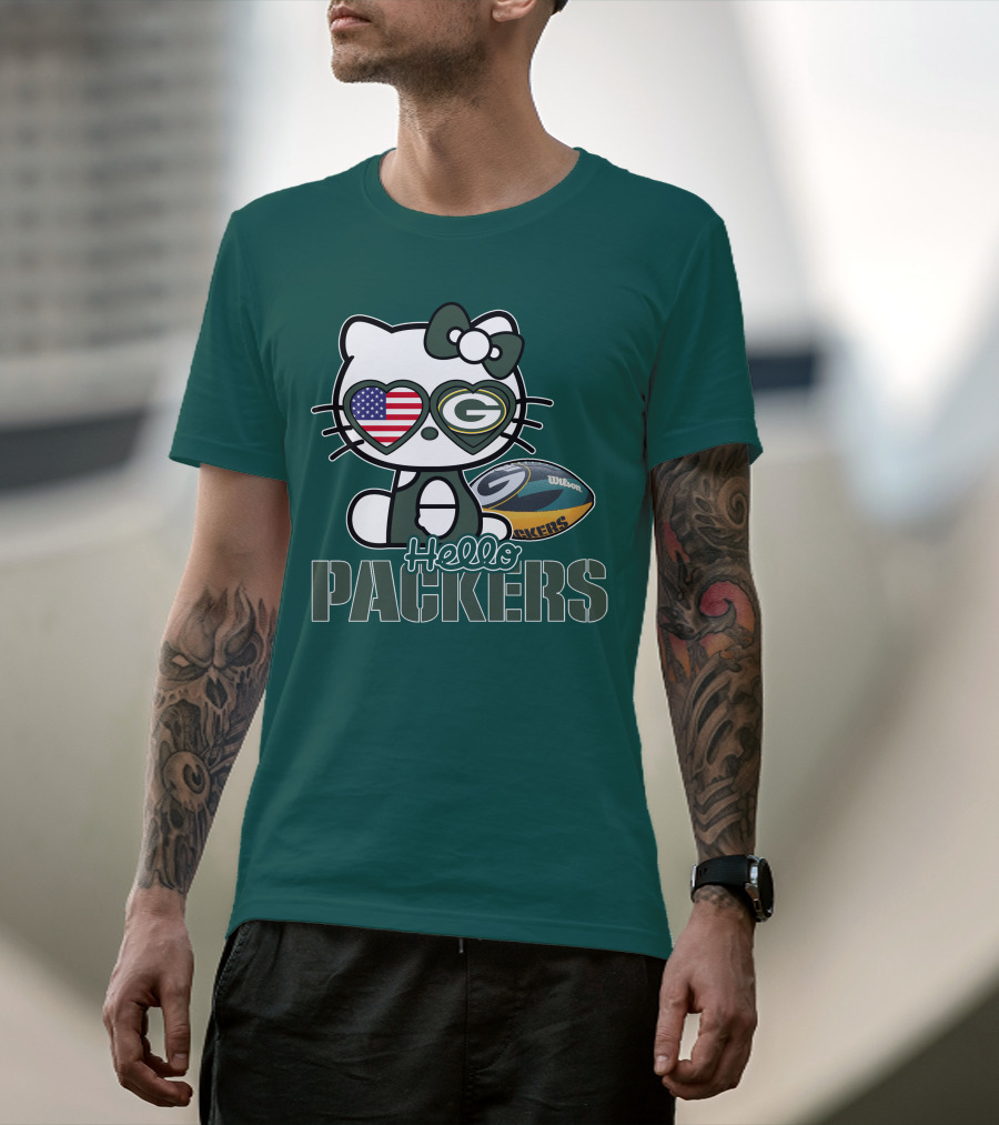Hello Packers Green Bay Kitty Football USA T-Shirt