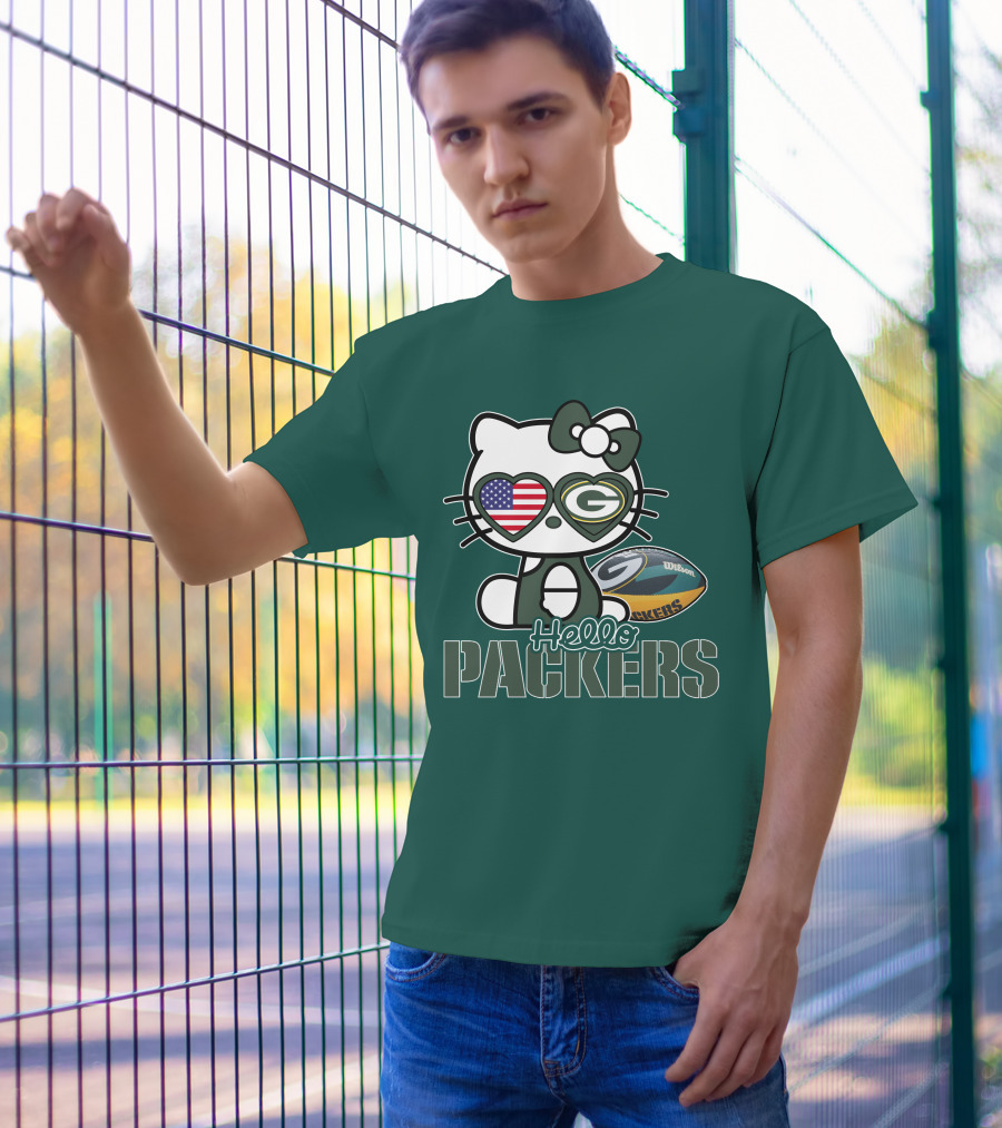Hello Packers Green Bay Kitty Football USA T-Shirt