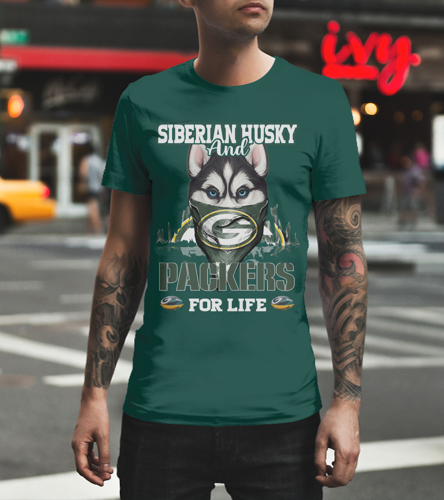 Siberian Husky And Packers For Life T-Shirt