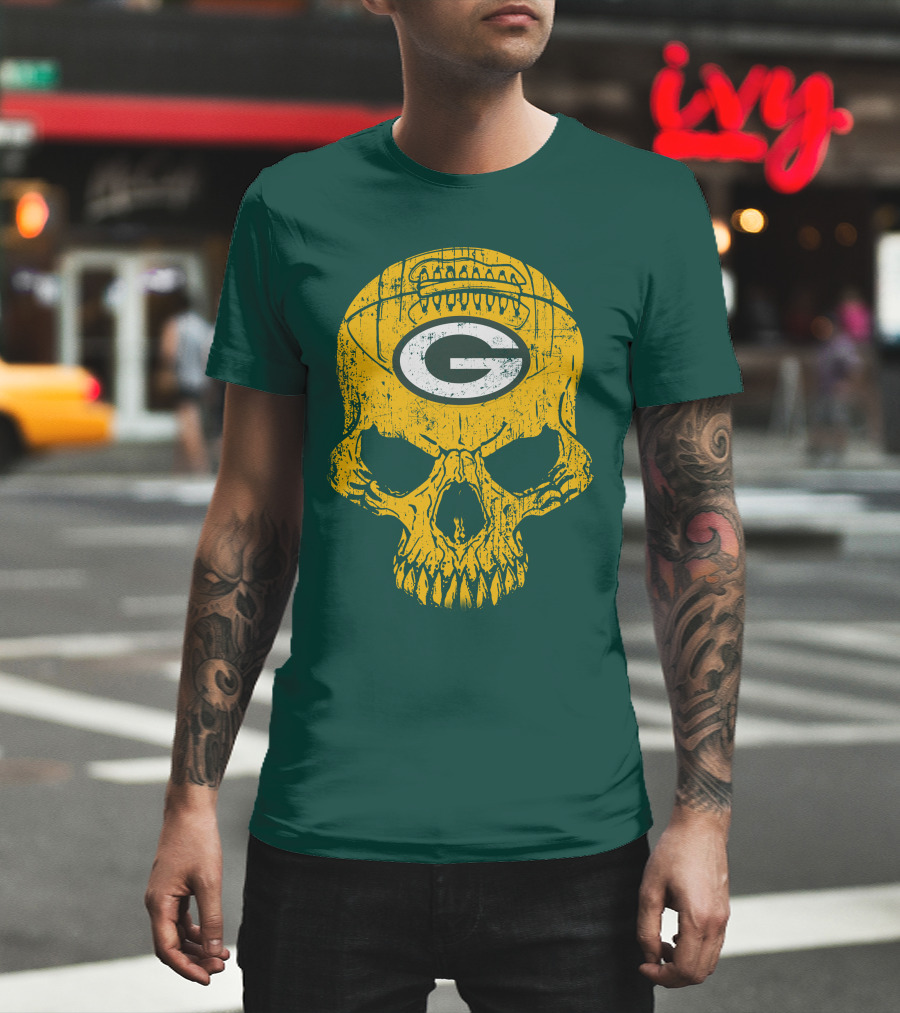 Green Bay Packers Skull Football Logo T-Shirt