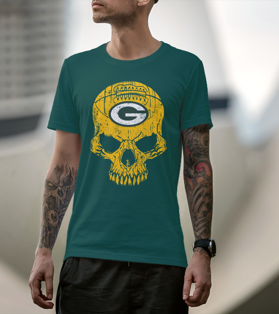 Green Bay Packers Skull Football Logo T-Shirt