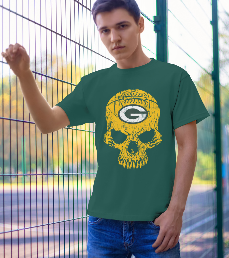 Green Bay Packers Skull Football Logo T-Shirt