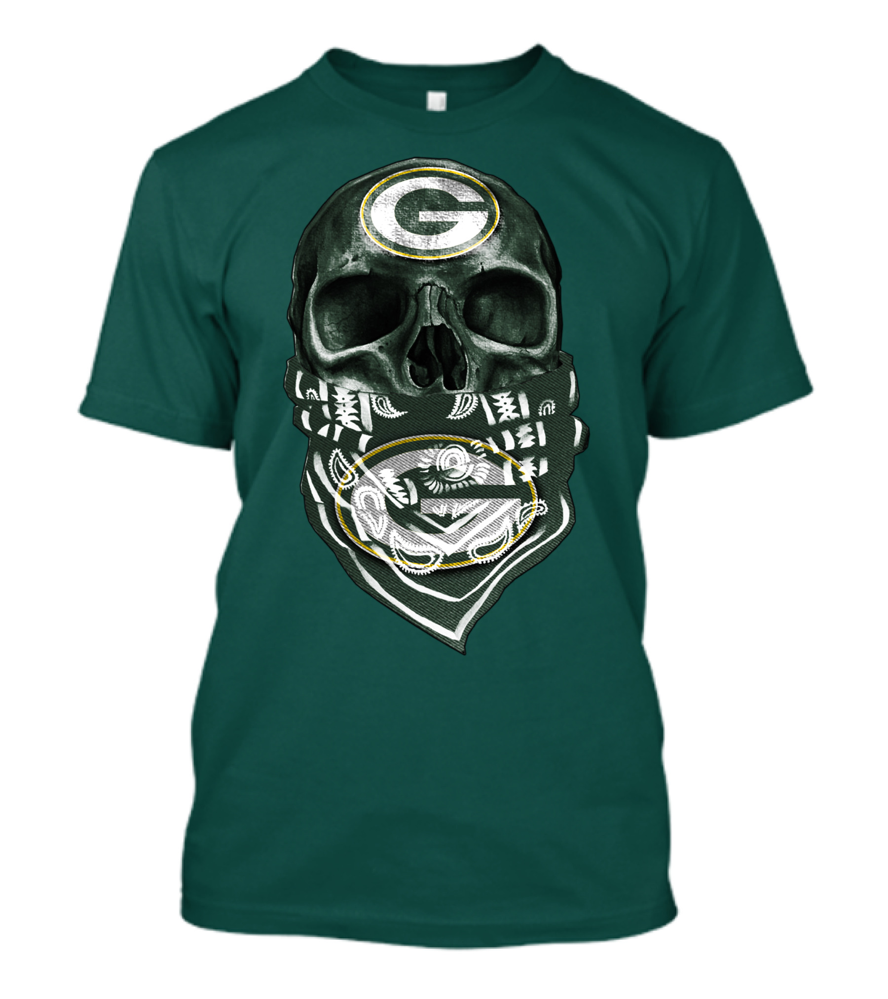 Skull Wearing Green Bay Packers Bandana T-Shirt