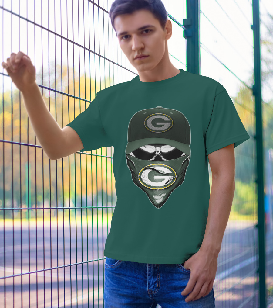 Green Bay Packers Skull Cap And Bandana T-Shirt