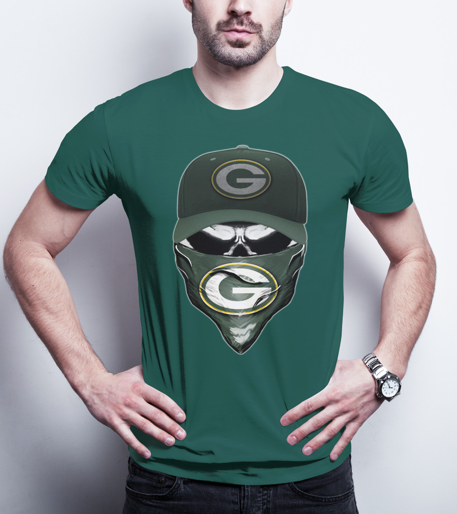 Green Bay Packers Skull Cap And Bandana T-Shirt