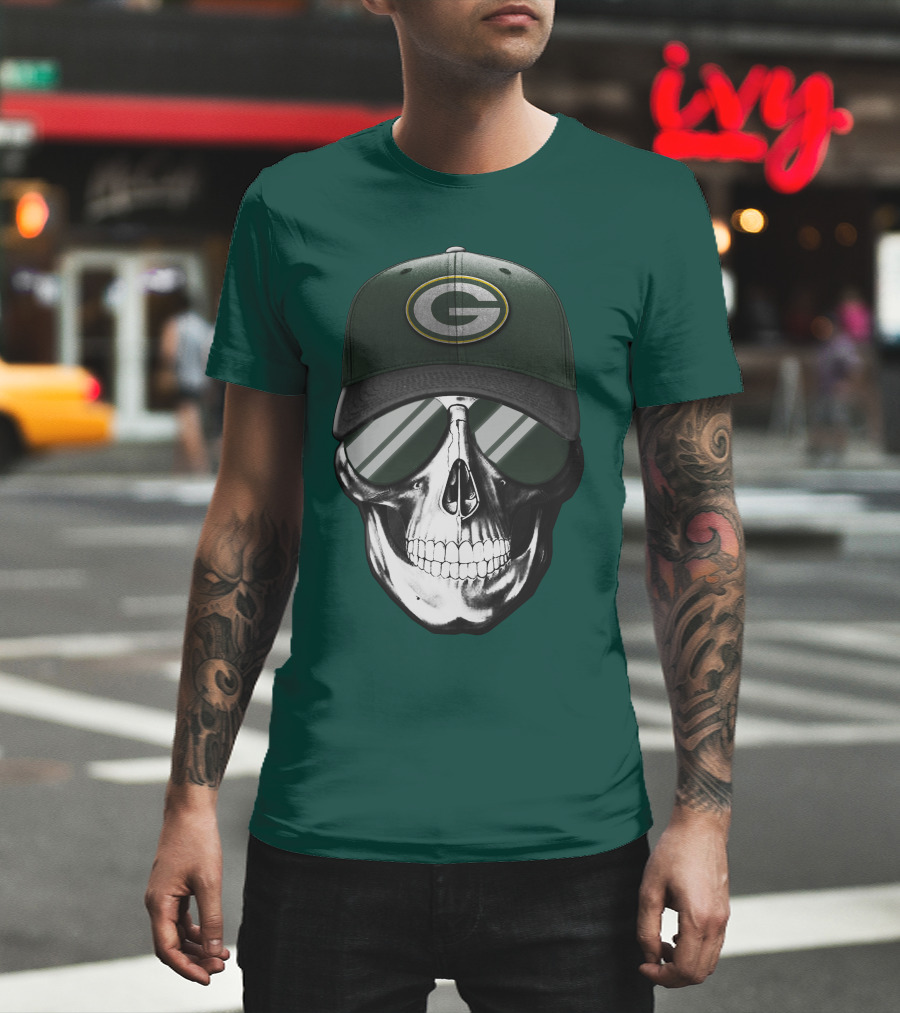 Green Bay Packers Skull Hat T-Shirt
