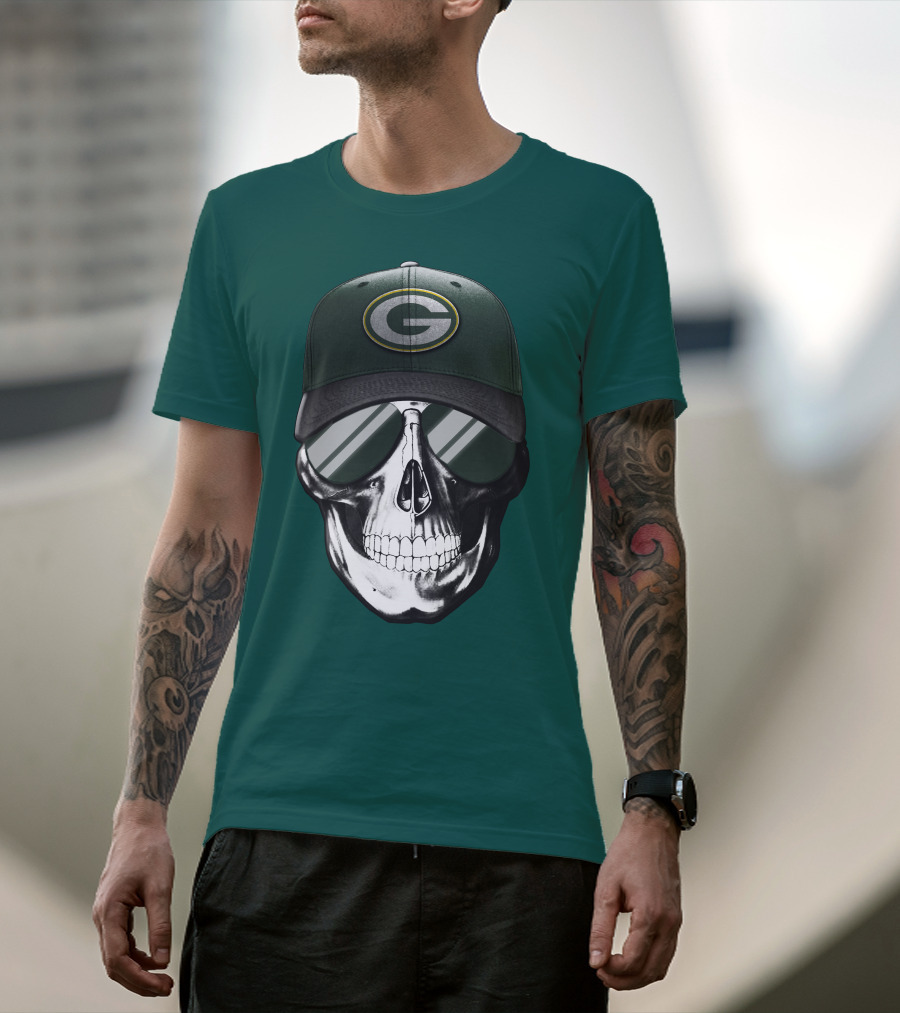 Green Bay Packers Skull Hat T-Shirt
